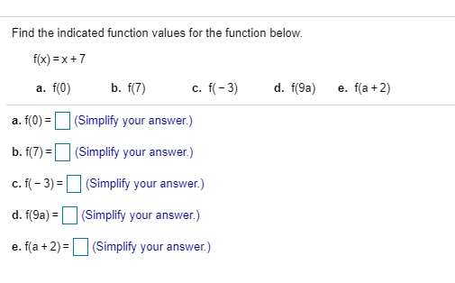 Solved Find the indicated function values for the function | Chegg.com