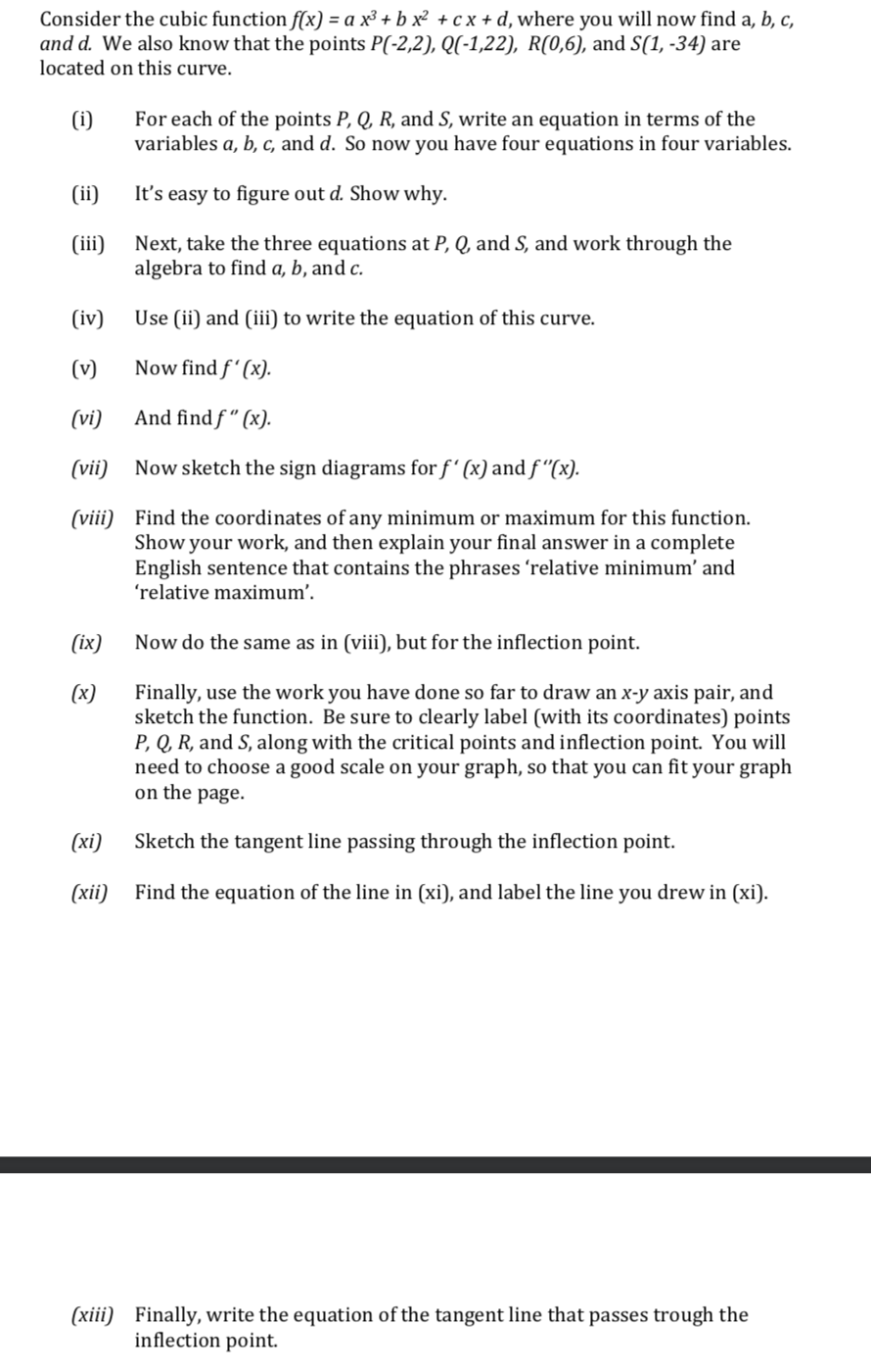 Solved Consider the cubic function f(x) = a x3 + b x2 + CX + | Chegg.com