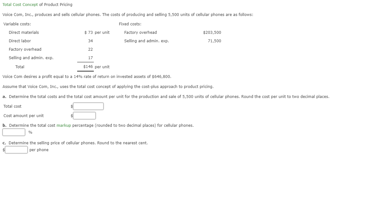 Solved Variable Cost Concept of Product Pricing Smart Stream | Chegg.com