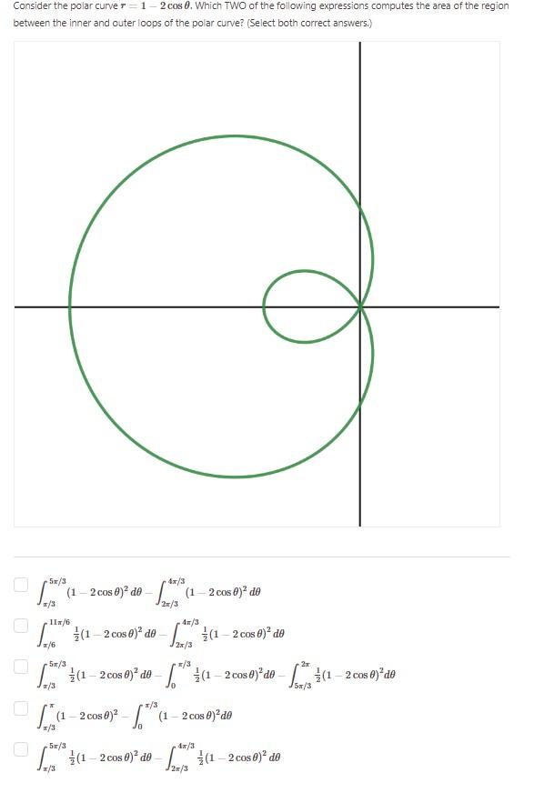 Solved Consider the polar curve r=1−2cosθ. Which TWO of the | Chegg.com