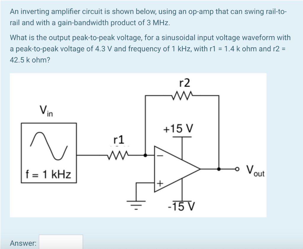 Solved An inverting amplifier circuit is shown below, using | Chegg.com