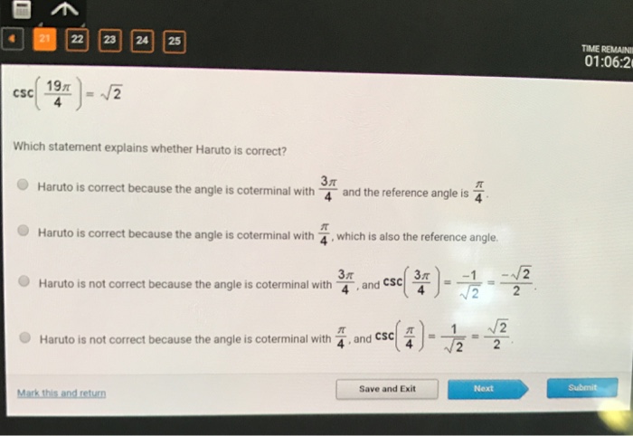 Solved Csc 19 Pi 4 Squareroot 2 Which Statement