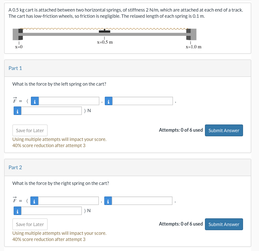 Solved A 0.5 kg cart is attached between two horizontal | Chegg.com