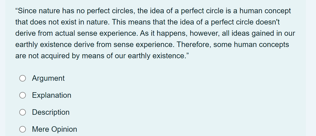 "Since nature has no perfect circles, the idea of a | Chegg.com