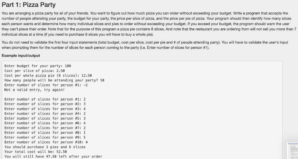 Solved Part 1: Pizza Party You are arranging a pizza party | Chegg.com
