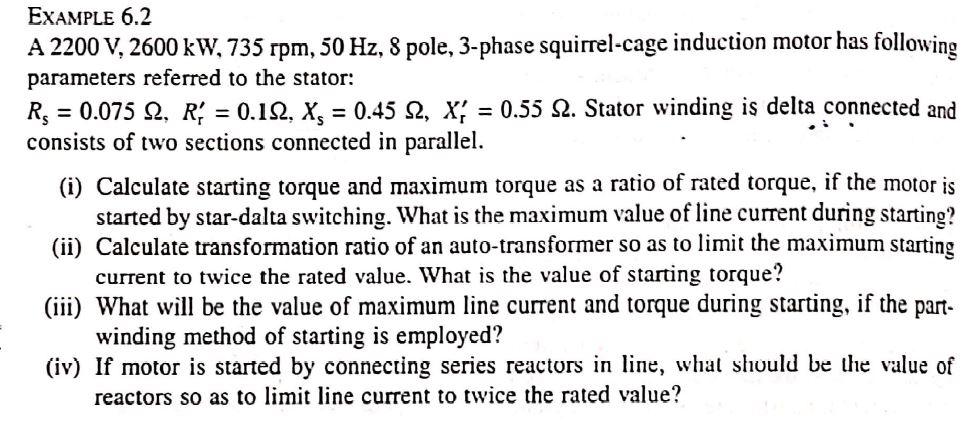 Solved EXAMPLE 6.2 A 2200 V, 2600 kW, 735 rpm, 50 Hz, 8 | Chegg.com