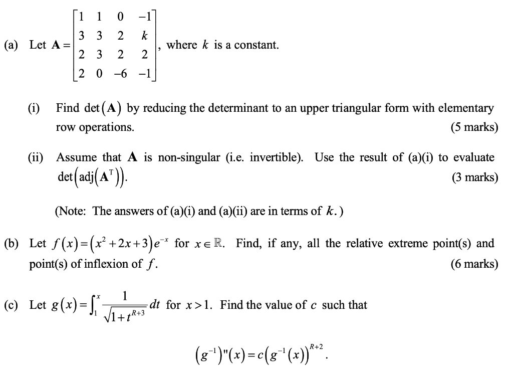Solved 1 1 0 -1 3 3 2 k (a) Let A= where k is a constant. 2 | Chegg.com
