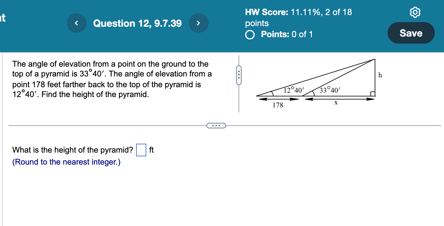 Solved The angle of elevation from a point on the ground to | Chegg.com