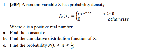 Solved fx(x) = {cx 1- [30P] A random variable X has | Chegg.com