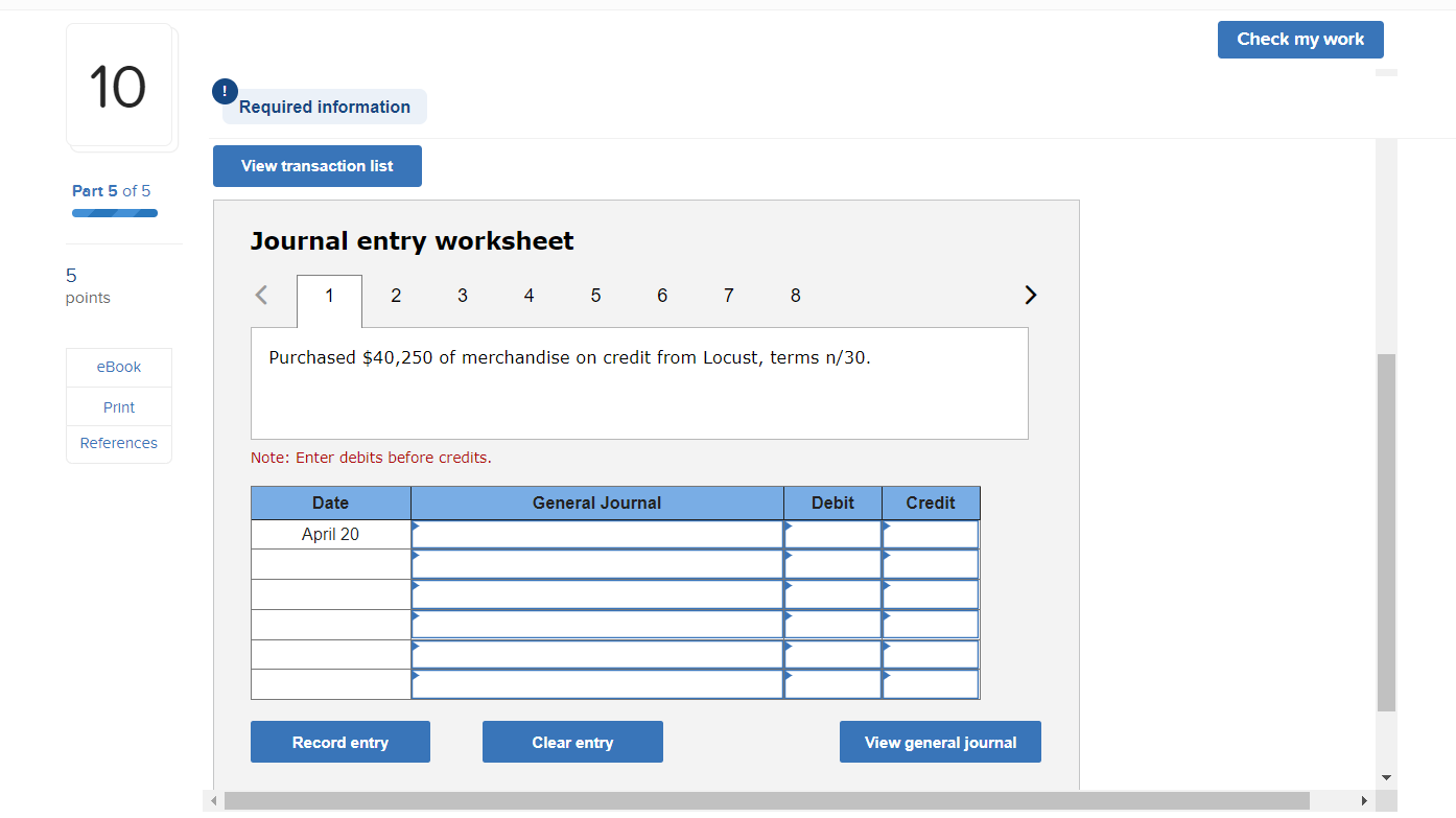 Solved 10 Part 5 of 5 5 points eBook Print References ! | Chegg.com