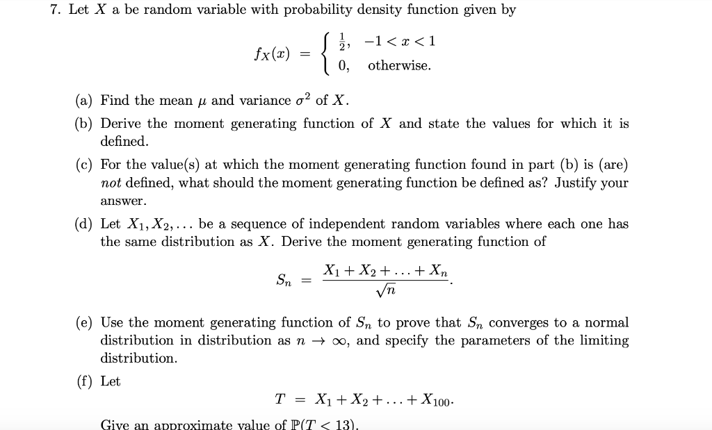 Solved 7. Let X a be random variable with probability | Chegg.com