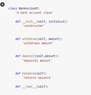Solved class BankAccount: 'a bank account class' def | Chegg.com