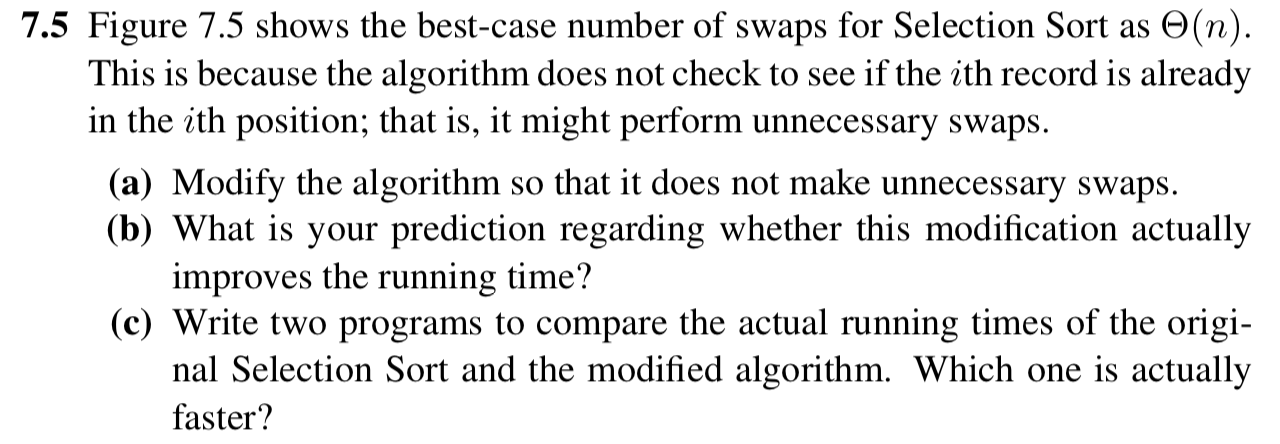 7.5 Figure 7.5 shows the best-case number of swaps | Chegg.com