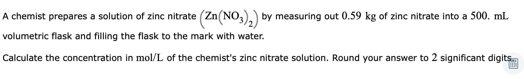 Solved A chemist prepares a solution of zinc nitrate | Chegg.com