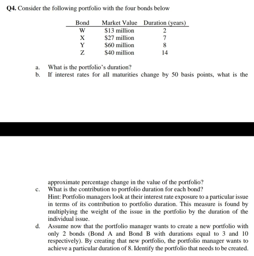 Solved Q4. Consider the following portfolio with the four | Chegg.com