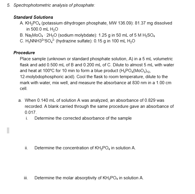 Spectrophotometric analysis of phosphate: Standard | Chegg.com
