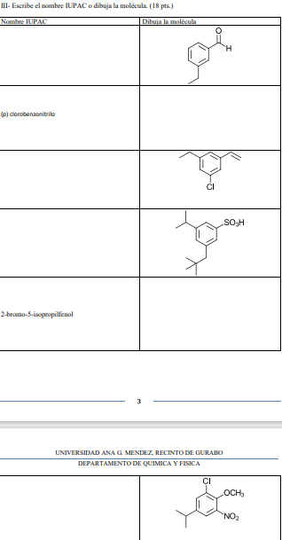 Solved III- Escribe el nombre IUPAC o dibuja la molécula (18 | Chegg.com
