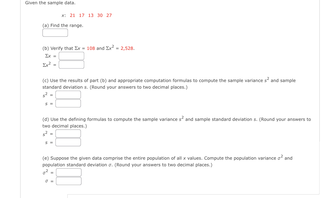 Solved Given the sample data. x:2117133027 (a) Find the | Chegg.com