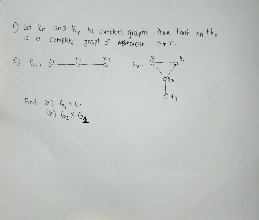 Solved 1. Let kn and Kr be complete graphs . Prove that kn | Chegg.com