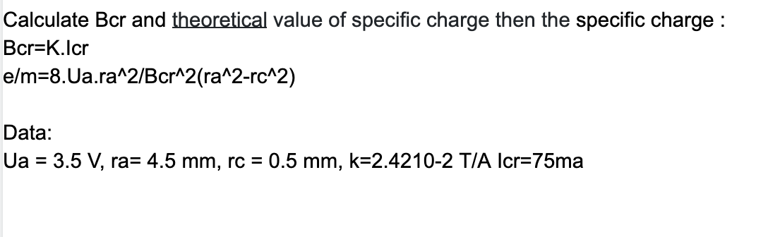 Solved Calculate Bcr and theoretical value of specific | Chegg.com