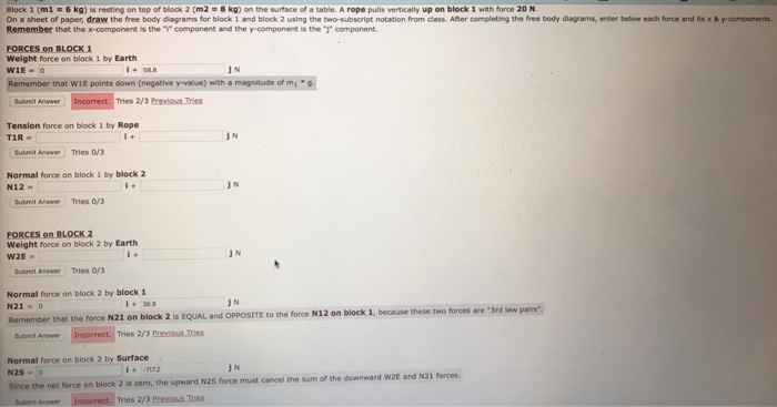 Solved Blocki(m1-6kg) is resting on top of block 2 (m2 = 8 | Chegg.com