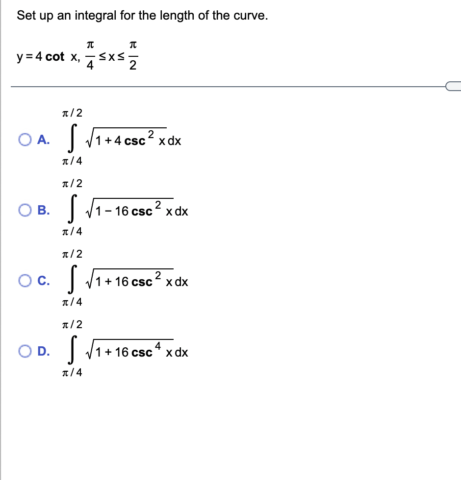 Solved Set up an integral for the length of the curve. TT TT | Chegg.com