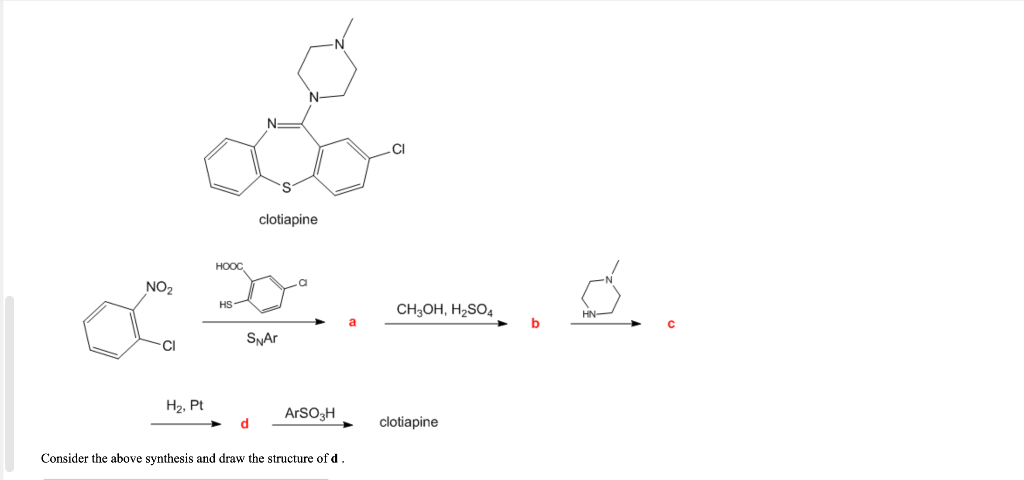Solved N NE CI clotiapine HOOC NOZ HS CH3OH, H2SO4 b С SNAT | Chegg.com