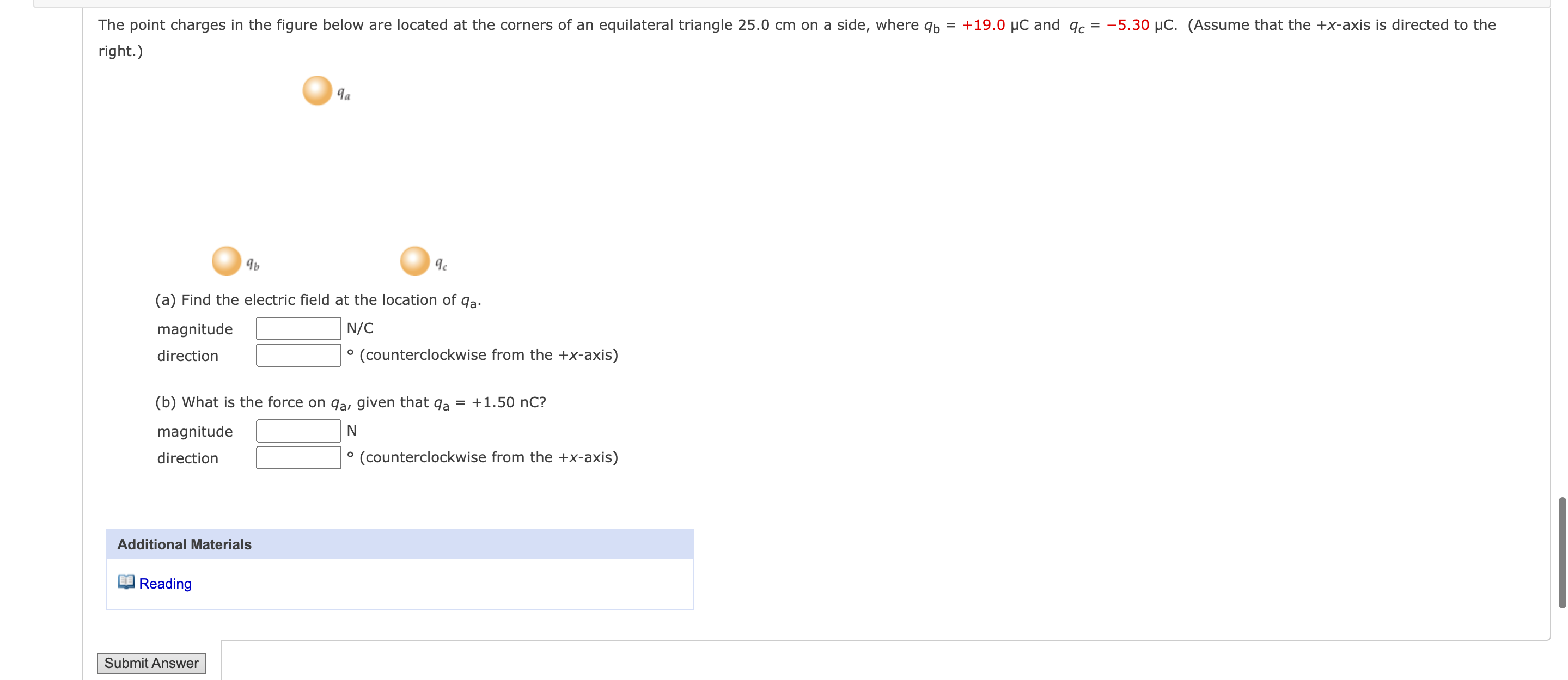 Solved right.) (a) Find the electric field at the location | Chegg.com