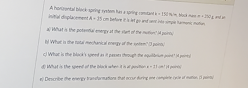 Solved A horizontal block-spring system has a spring | Chegg.com