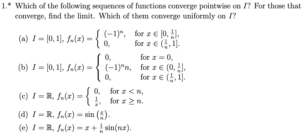 Solved 1.* Which of the following sequences of functions | Chegg.com
