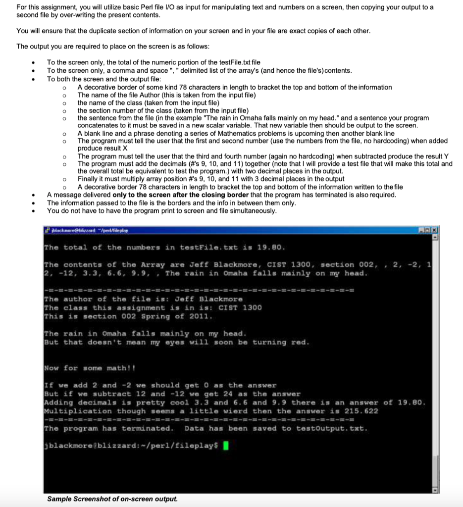 For this assignment, you will utilize basic Perl file | Chegg.com
