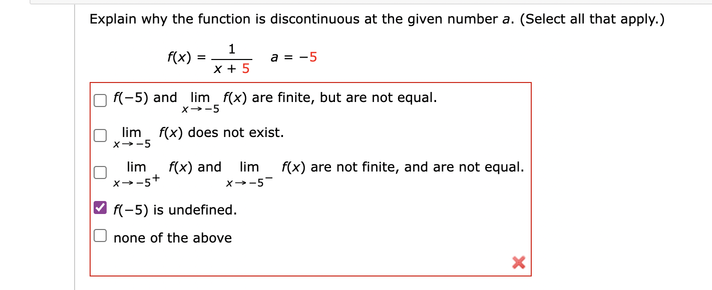 Solved Explain why the function is discontinuous at the | Chegg.com