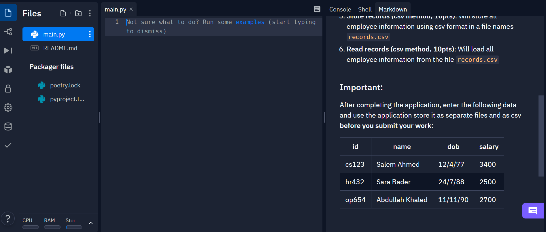 Solved ? Files A + main.py M+ README.md Packager files CPU | Chegg.com