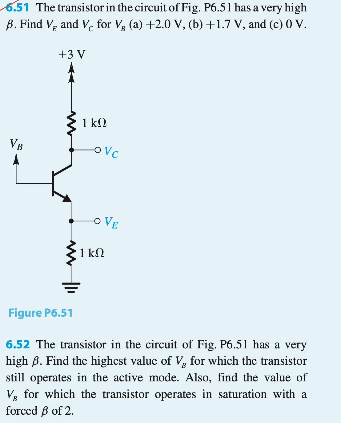 Solved 6.51 The transistor in the circuit of Fig. P6.51 has | Chegg.com