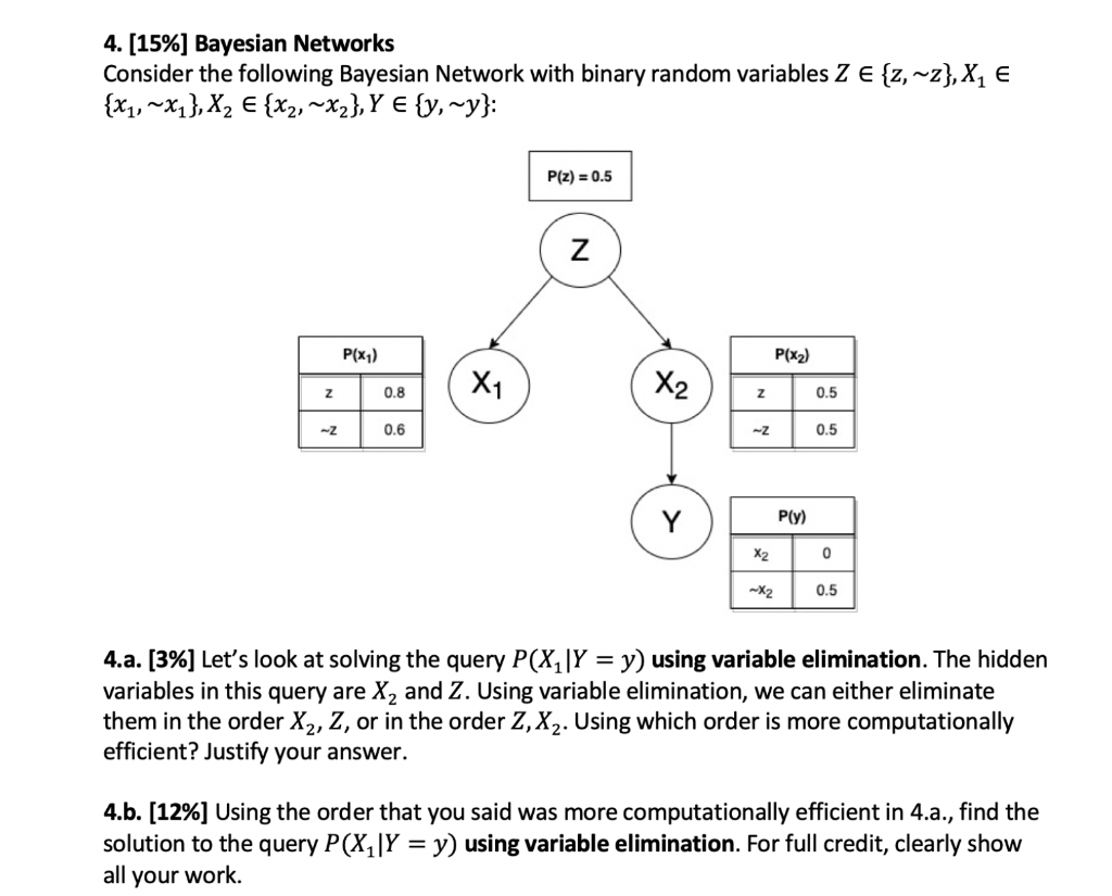 4. [15%] Bayesian Networks Consider the following | Chegg.com