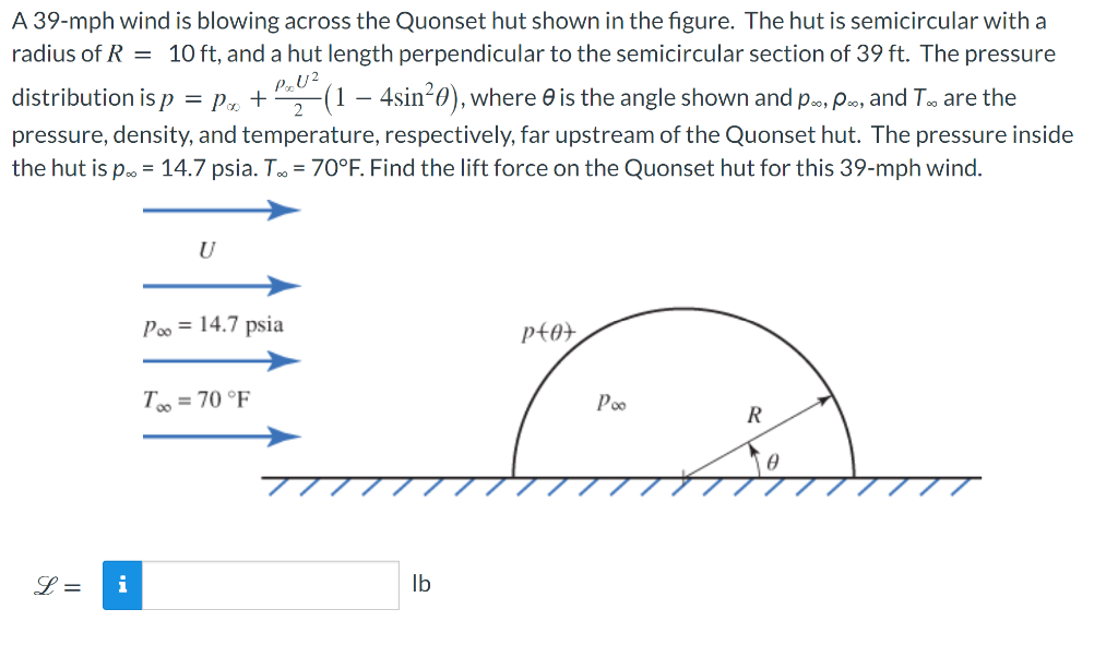Solved A 39-mph wind is blowing across the Quonset hut shown | Chegg.com