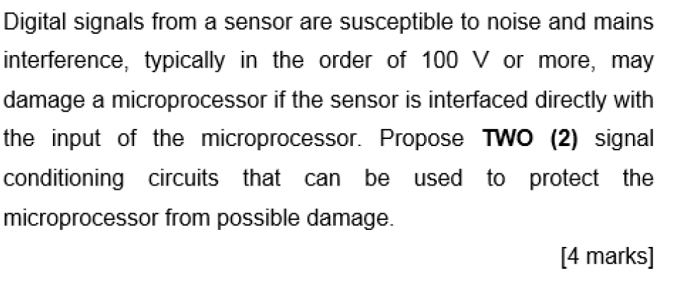 Solved Digital signals from a sensor are susceptible to | Chegg.com