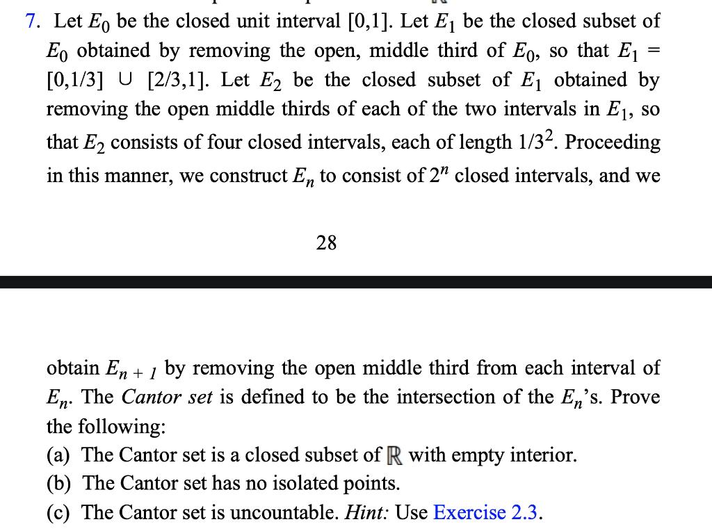 Solved 7. Let Eo be the closed unit interval [0,1]. Let Ej | Chegg.com