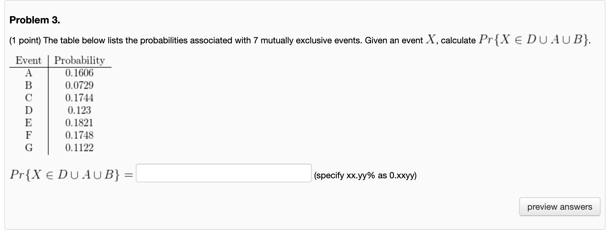 Solved (1 point) The table below lists the probabilities | Chegg.com