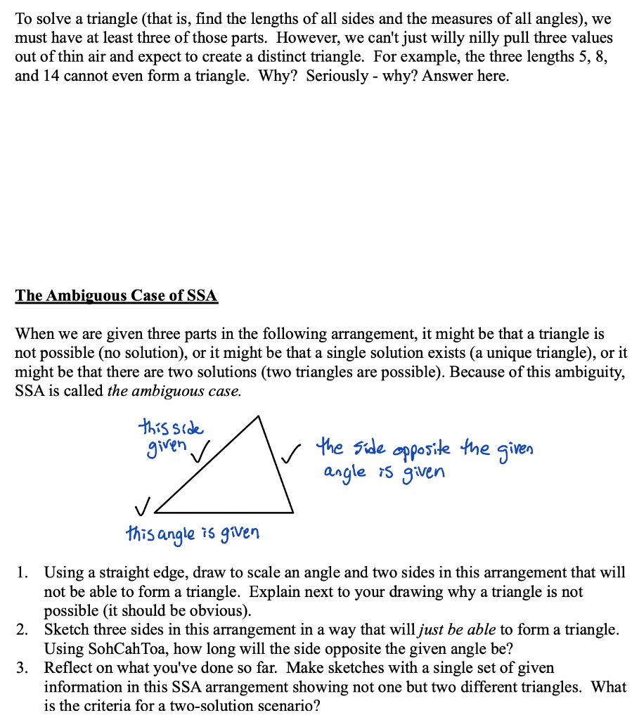 Solved To solve a triangle (that is, find the lengths of all | Chegg.com