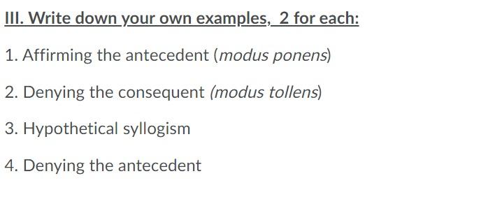 Solved III. Write down your own examples, 2 for each: 1. | Chegg.com