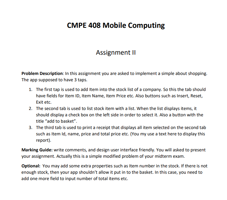 CMPE 408 Mobile Computing Assignment II Problem | Chegg.com