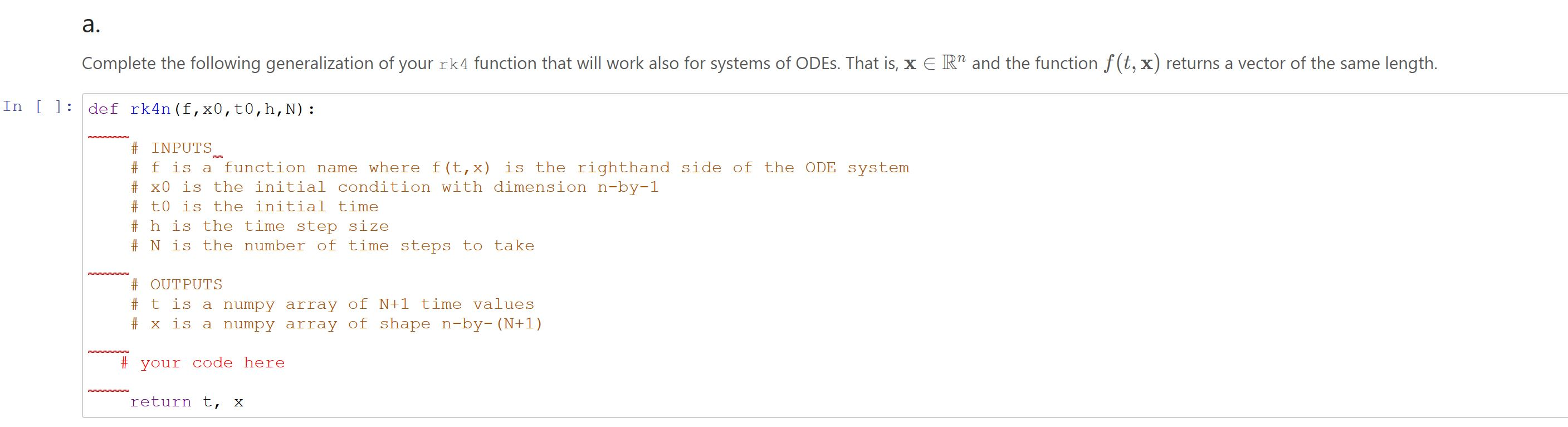 Complete the following generalization of your rk4 | Chegg.com
