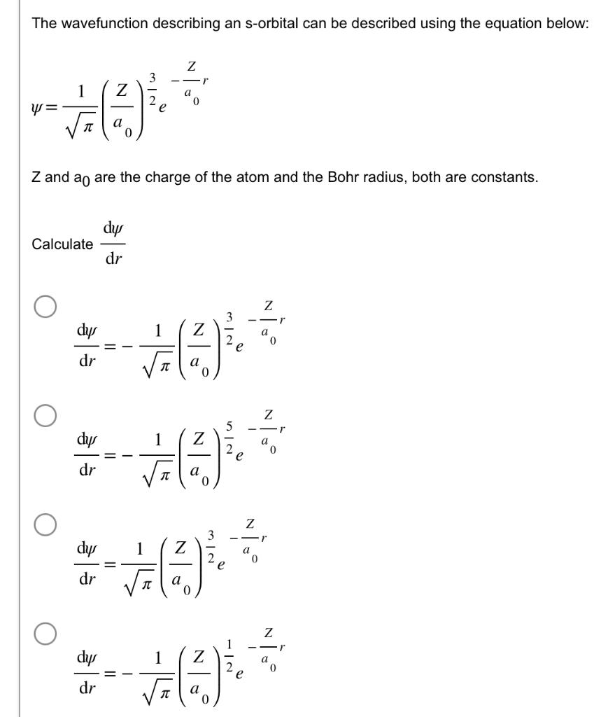Solved The Wavefunction Describing An S Orbital Can Be
