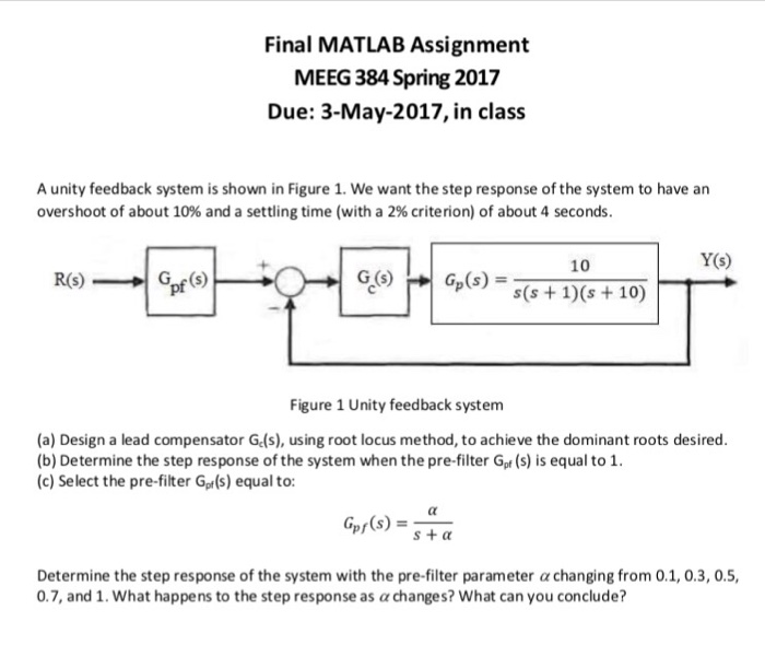 Solved A unity feedback system is shown in Figure 1. We want | Chegg.com