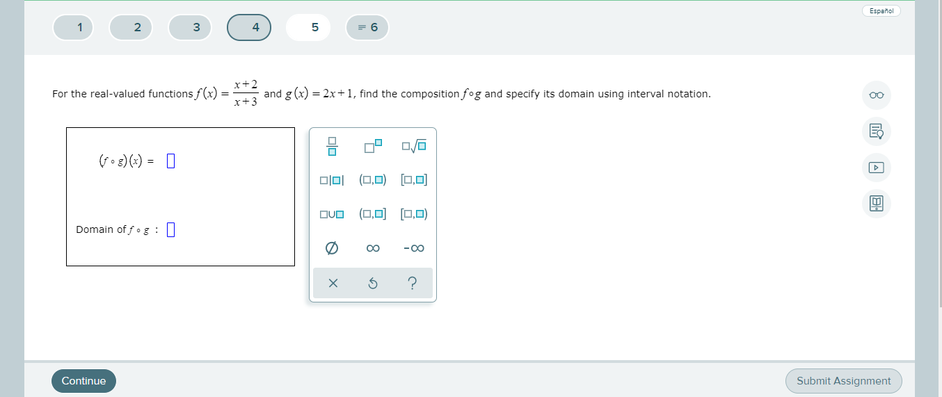 Solved Español panol 1 3 4 5 = 6 Suppose that the functions | Chegg.com