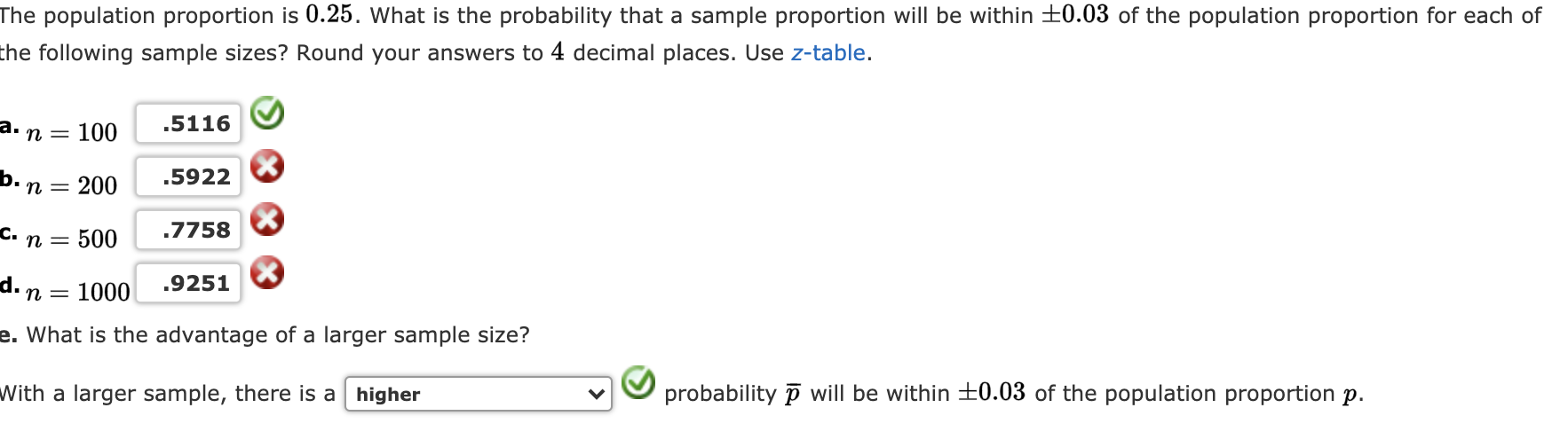 Solved The population proportion is 0.25. What is the | Chegg.com