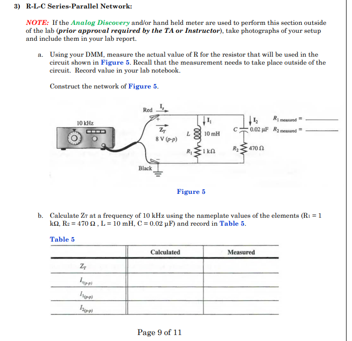 Solved 3) R-L-C Series-Parallel Network: NOTE: If the Analog | Chegg.com
