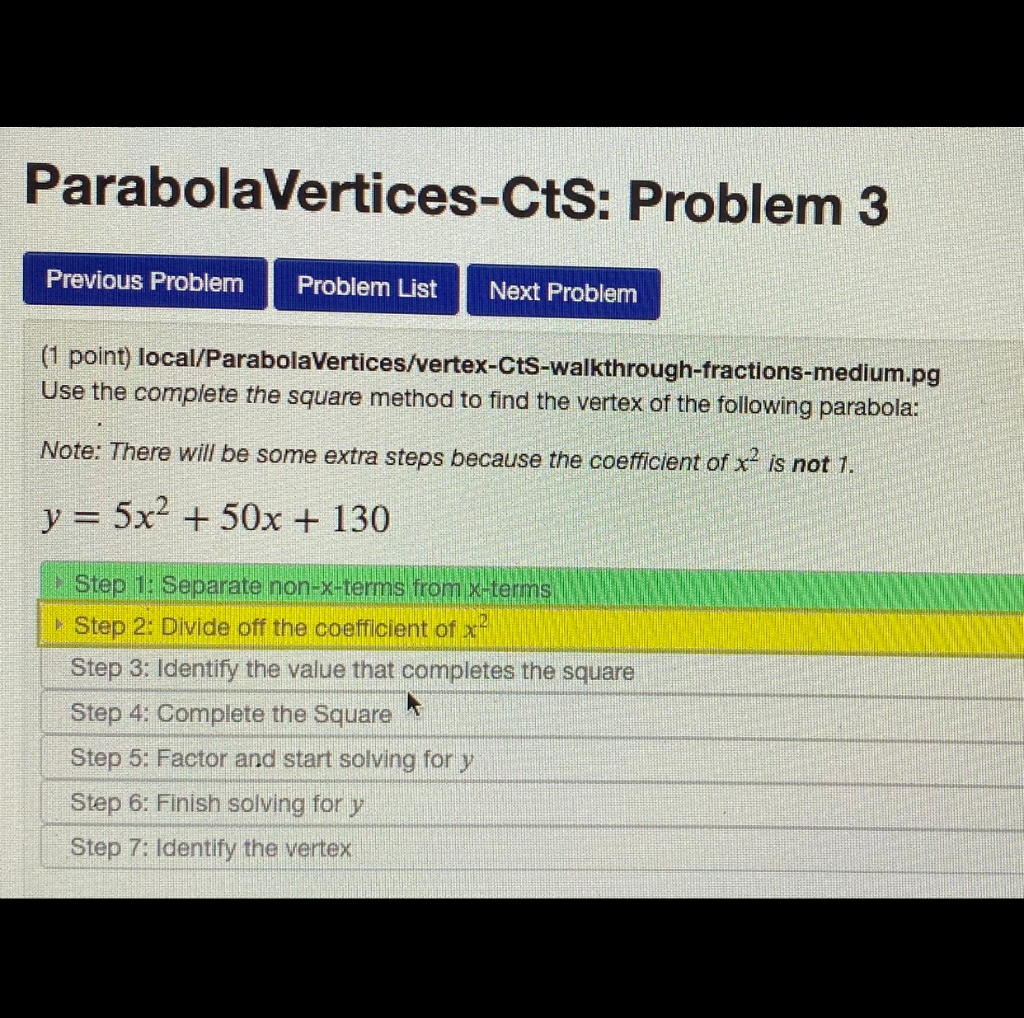 Solved ParabolaVertices-CtS: Problem 3 Previous Problem | Chegg.com