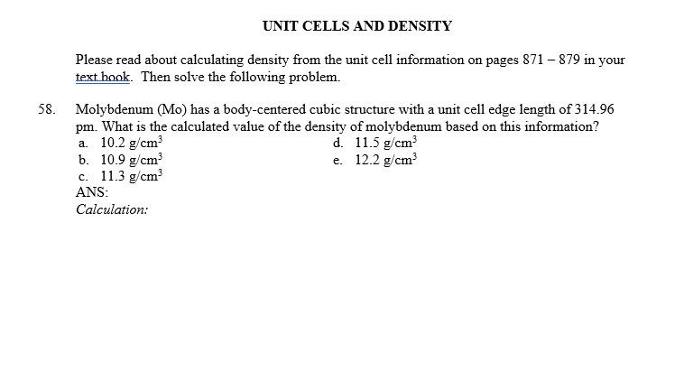 Solved Please read about calculating density from the unit | Chegg.com